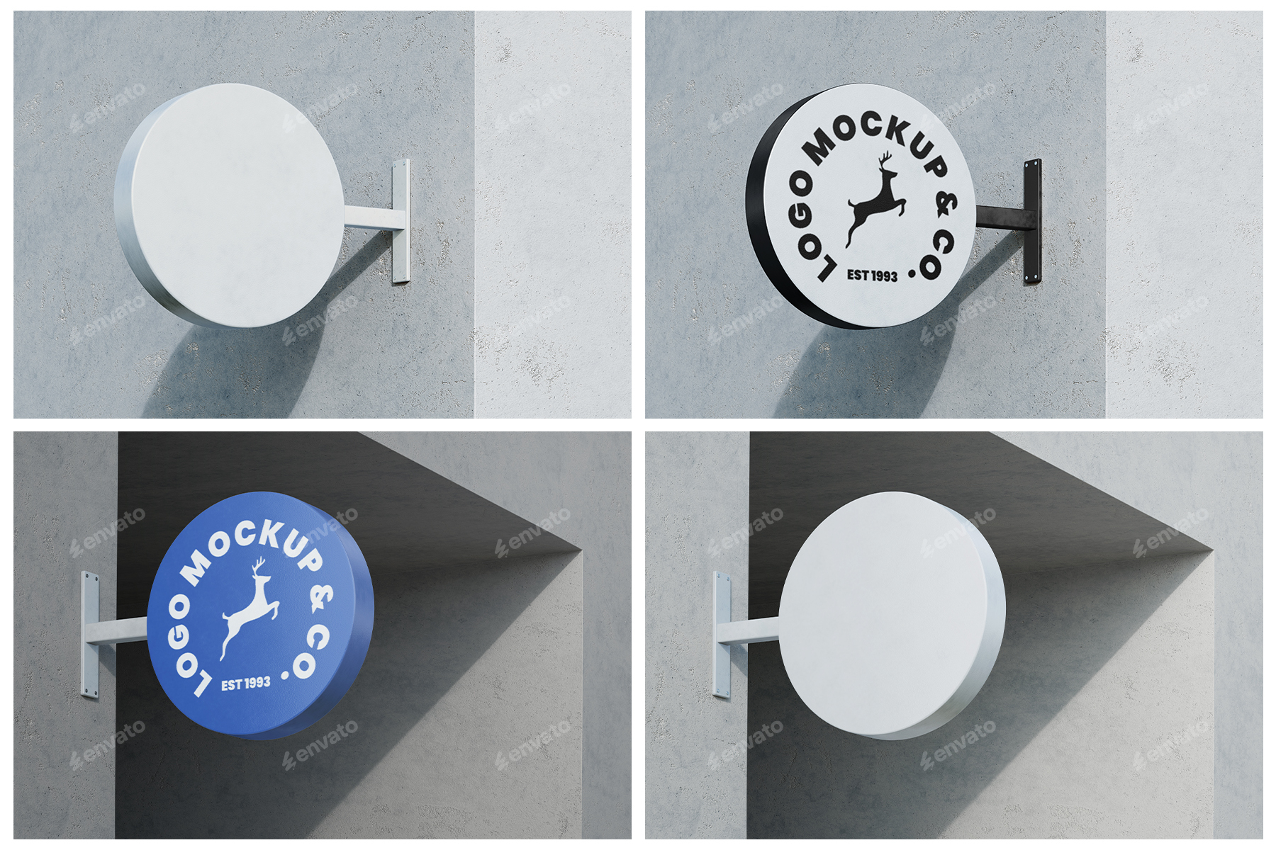 Round Shop Sign Wall Mounted PSD Mockup Set, Graphics | GraphicRiver