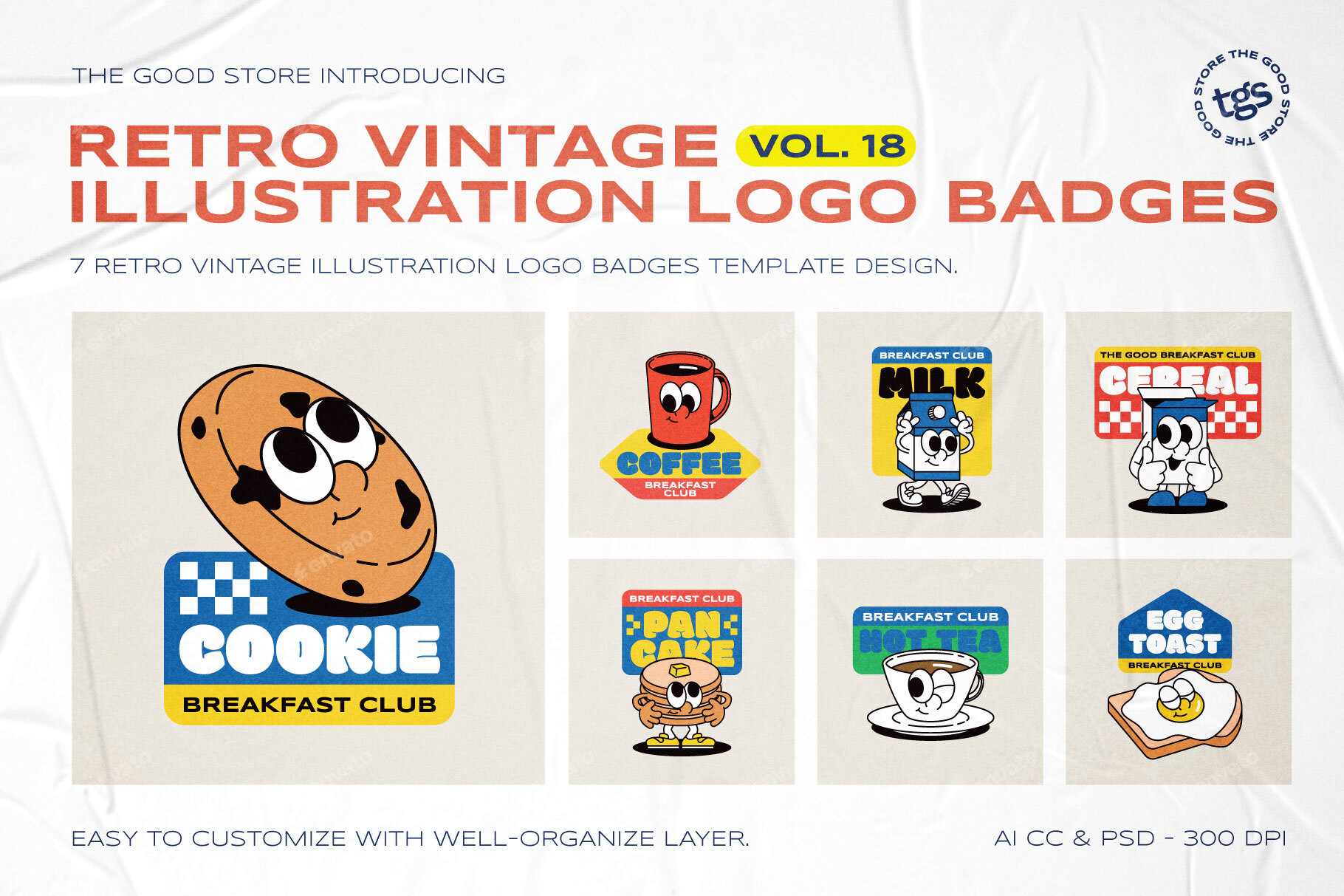 Retro Cartoon Breakfast Logo Badges Vol. 18, Graphics | GraphicRiver