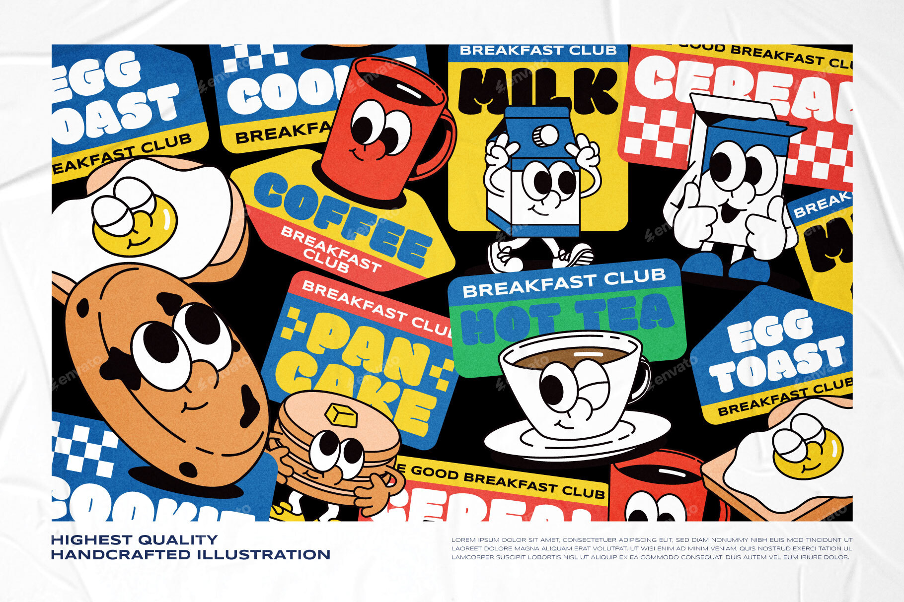 Retro Cartoon Breakfast Logo Badges Vol. 18, Graphics | GraphicRiver