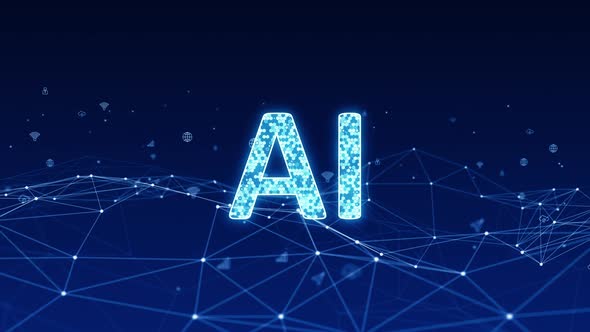 Blue digital AI logo with line connection and technology icon on ...