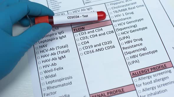 CD3, CD4, Doctor Checking Names in Lab Blank, Showing Blood Sample in ...