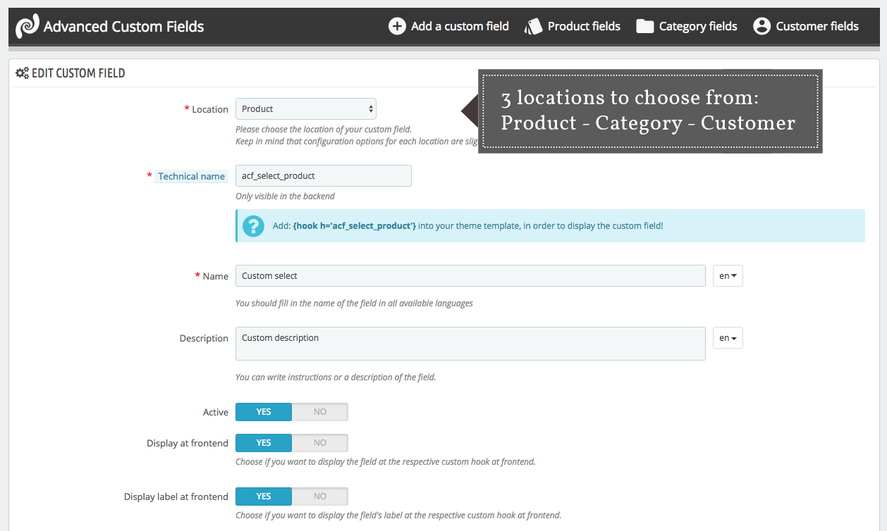 Advanced Custom Fields for Prestashop by Inno-mods | CodeCanyon