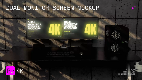 Dual Monitor Computer Screen Display Mockup, Premiere Pro Templates