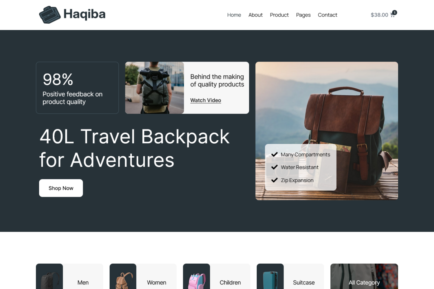 Haqiba - Backpack & Suitcase Store Ecommerce Elementor Pro Template Kit by aStylers