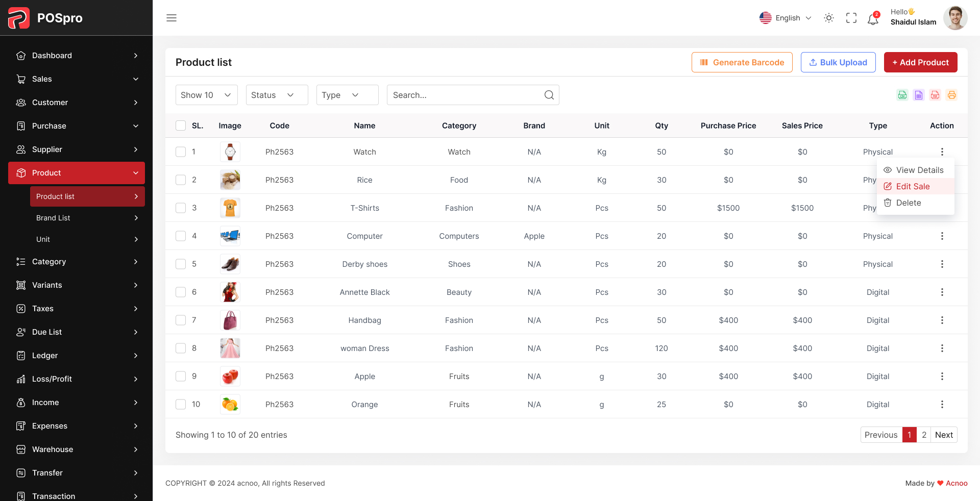 POS Pro - Advanced POS & Inventory Management System add-on | POS SaaS Solution by Acnoo