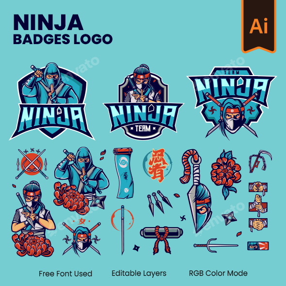 Ninja Badges Logo, Web Elements | GraphicRiver