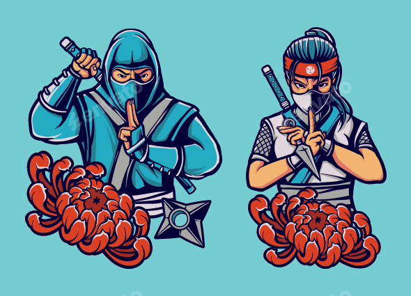 Ninja Badges Logo, Web Elements | GraphicRiver