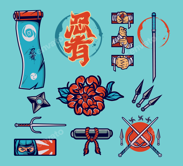 Ninja Badges Logo, Web Elements | GraphicRiver