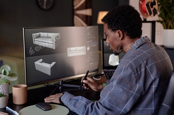 Designing 3D Models of Furniture on Desktop Computer Stock Photo by ...