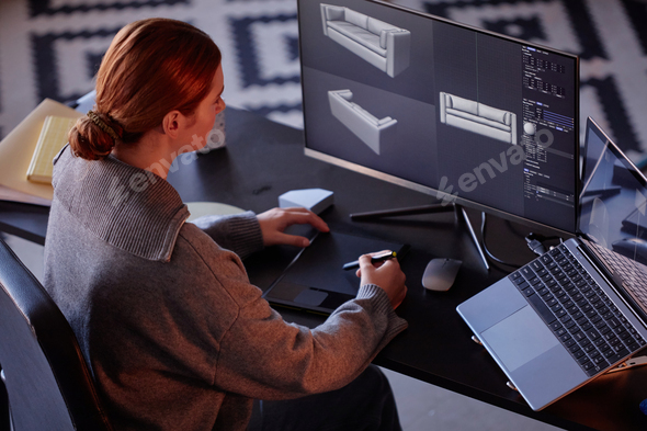 Designing 3D Models of Furniture Using Computer Software Stock Photo by ...