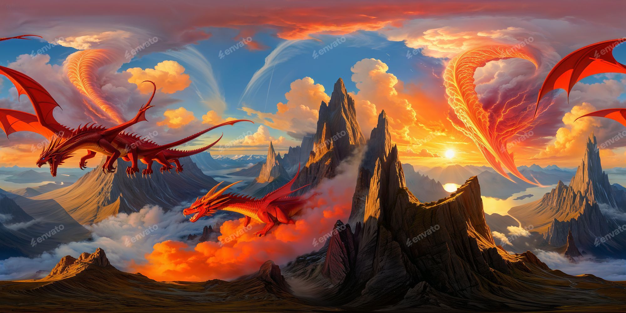 8K HDR Dragon Mythical Mountain Range Background by mount0000 | 3DOcean