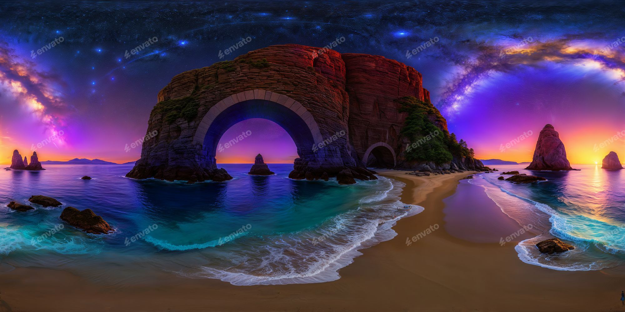 8K HDR Alien Stone Arches Over Sapphire Oceans Background by mount0000