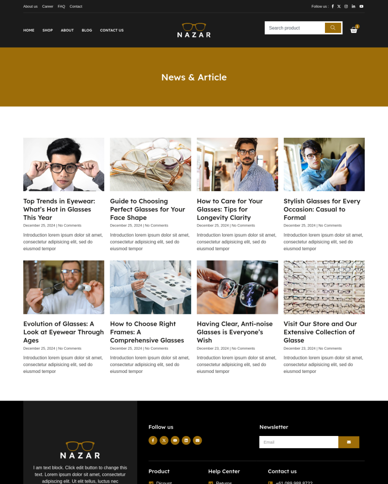 Nazar - Optical Eyewear WooCommerce Store Elementor Pro Template Kit by ...