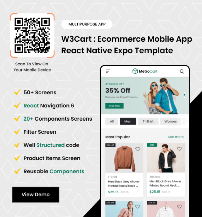 W3cart Ecommerce React Native Expo Mobile App Template By Dexignzone