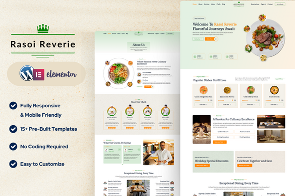 Rasoi Reverie — Restaurant & Cafe Elementor Template Kit by TemplateNitro