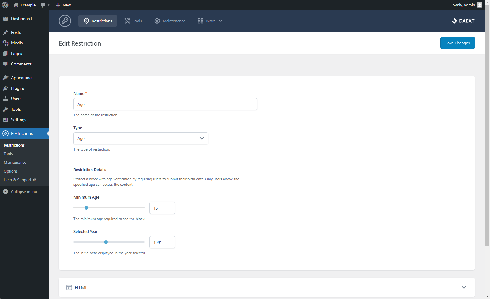 Restricted Blocks - Conditional Visibility Settings for the WordPress Block Editor by DAEXT