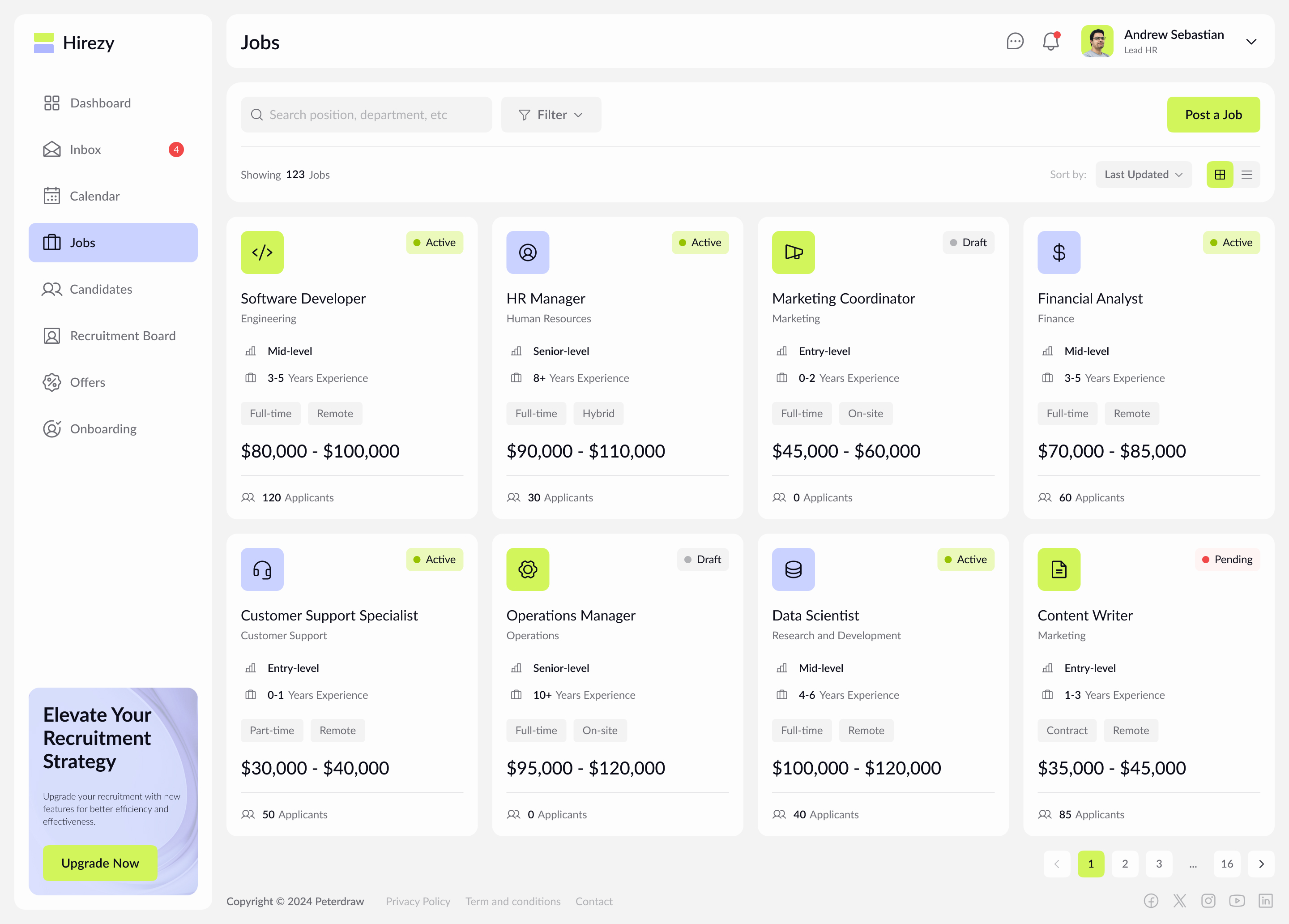 Hirezy - Employee Recruitment Dashboard Figma Template by peterdraw