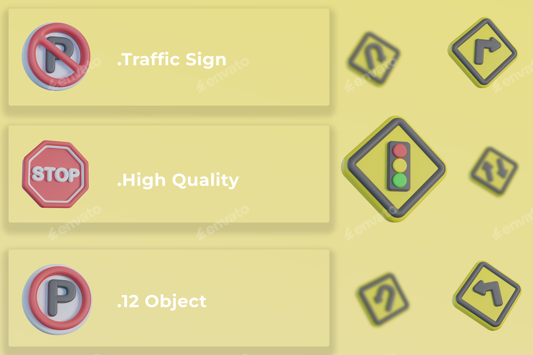3D Traffic Sign Icon Set, Graphics | GraphicRiver