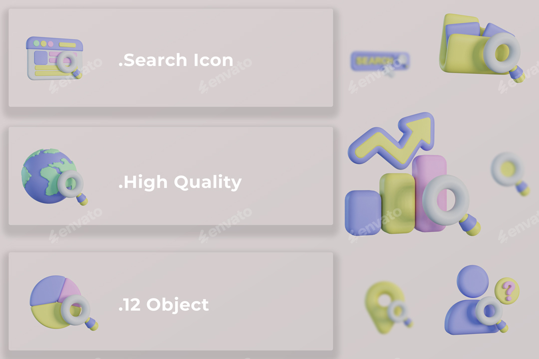 3D Search Icon Set, Graphics | GraphicRiver