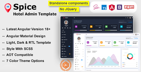 Spice - Angular 19+ Hotel Admin Dashboard Template by redstartheme