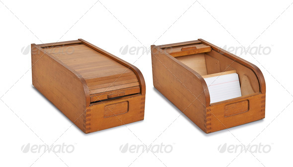 database concept. vintage box. library card or file catalog. Stock ...