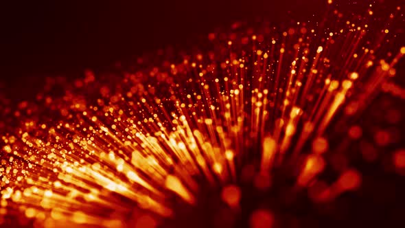 Red Yellow Particles Float in Liquid and Glisten with Light Rays ...