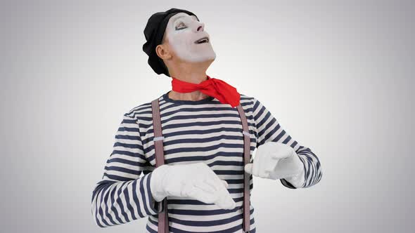 Mime Holding Touching Imaginary Wall and Making Imaginary Bird on ...