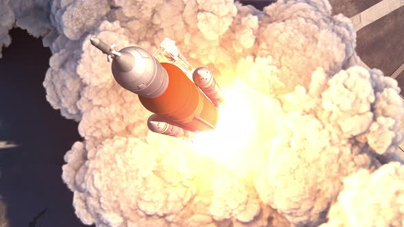 Launch Of Heavy Carrier Rocket Space Launch System . Aerial View ...