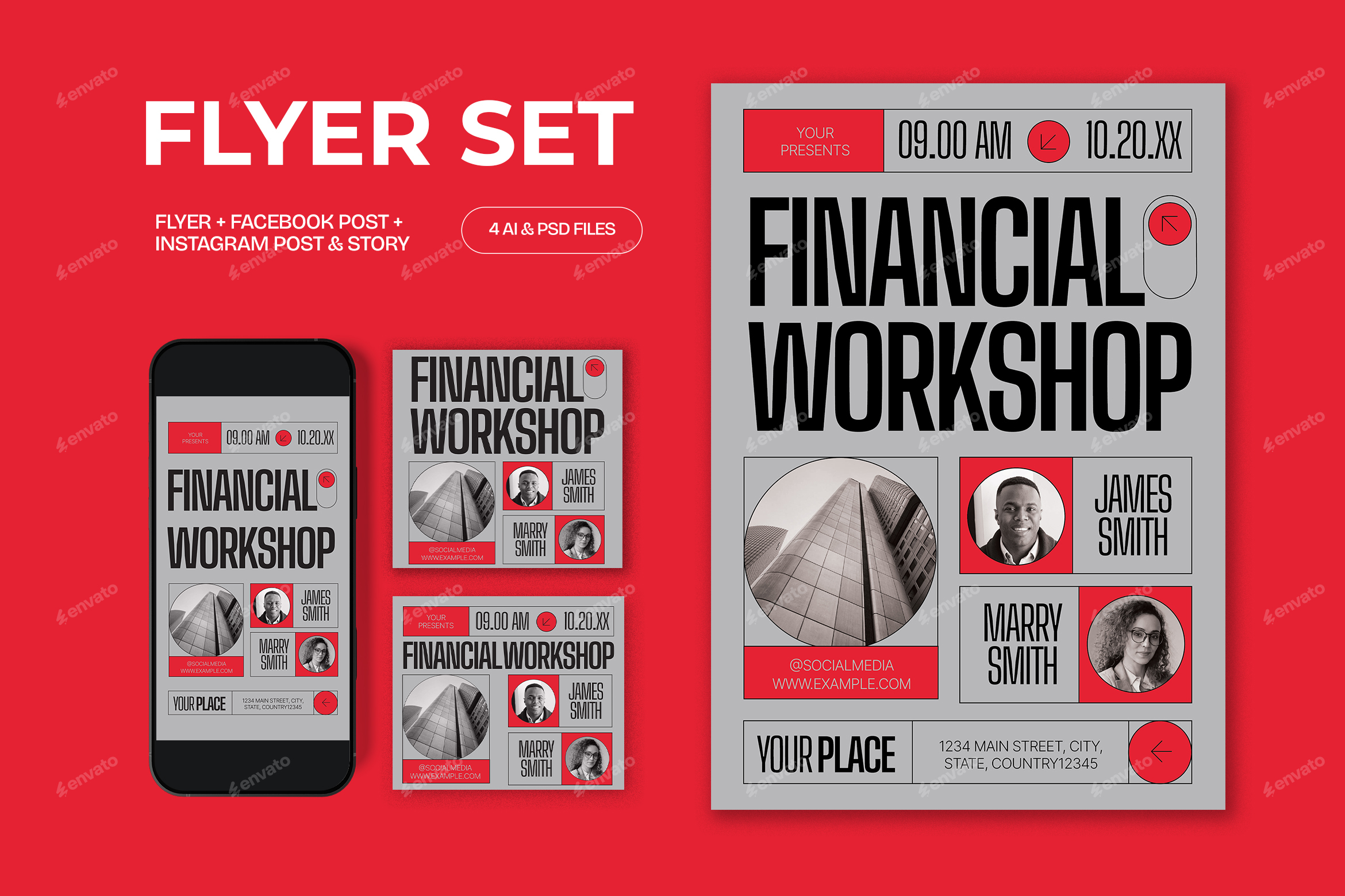 Gray Black Financial Workshop Flyer Set, Print Templates | GraphicRiver