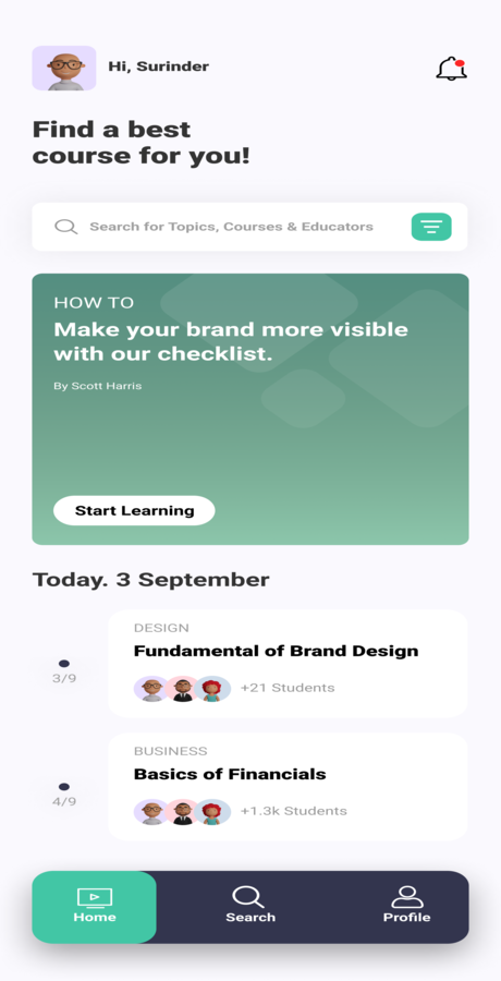 Online Learning Courses for Education App | UI Kit | ReactNative ...