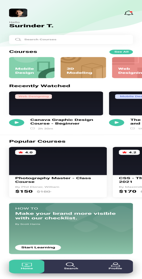 Online Learning Courses for Education App | UI Kit | ReactNative ...