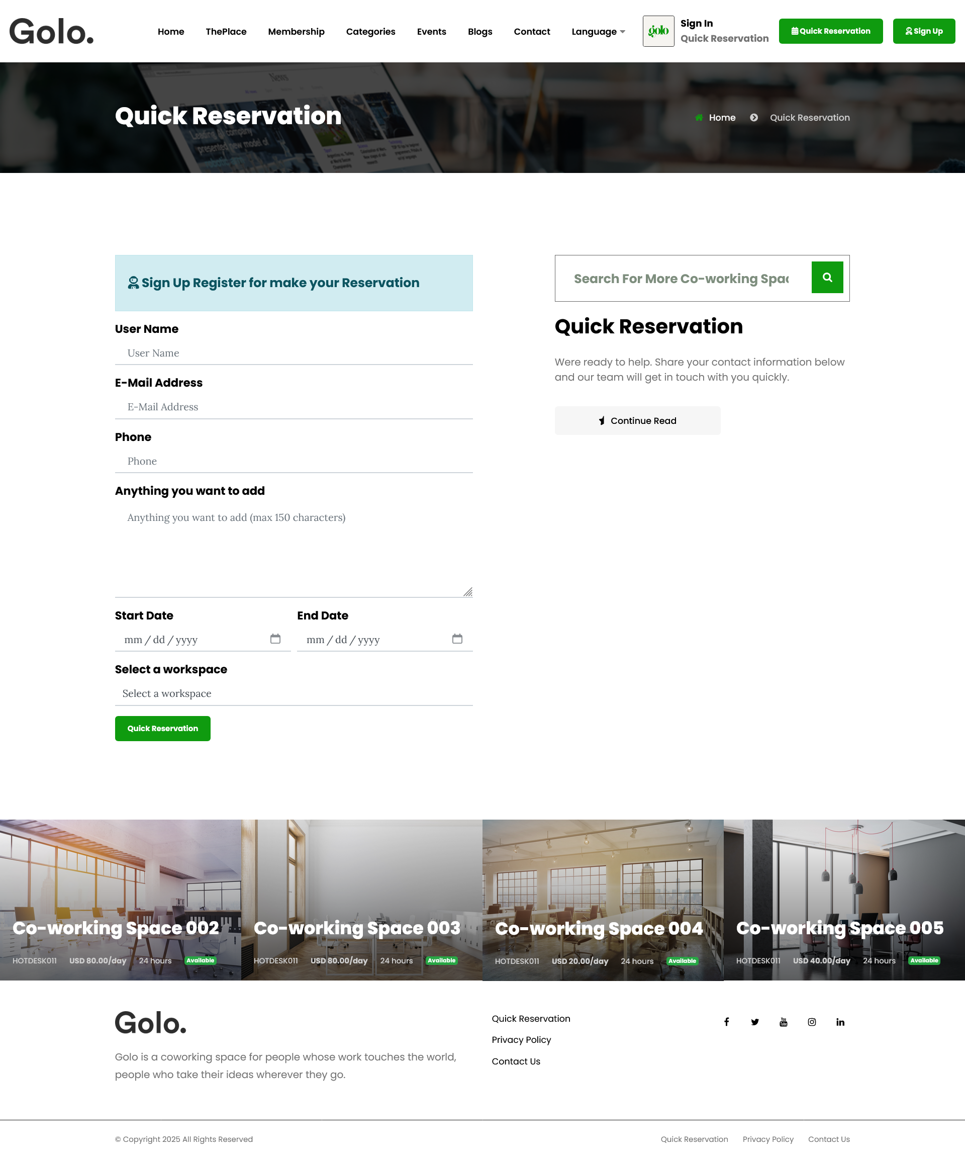Golo - Office Rental And Coworking Space Script Theme by Meteros ...