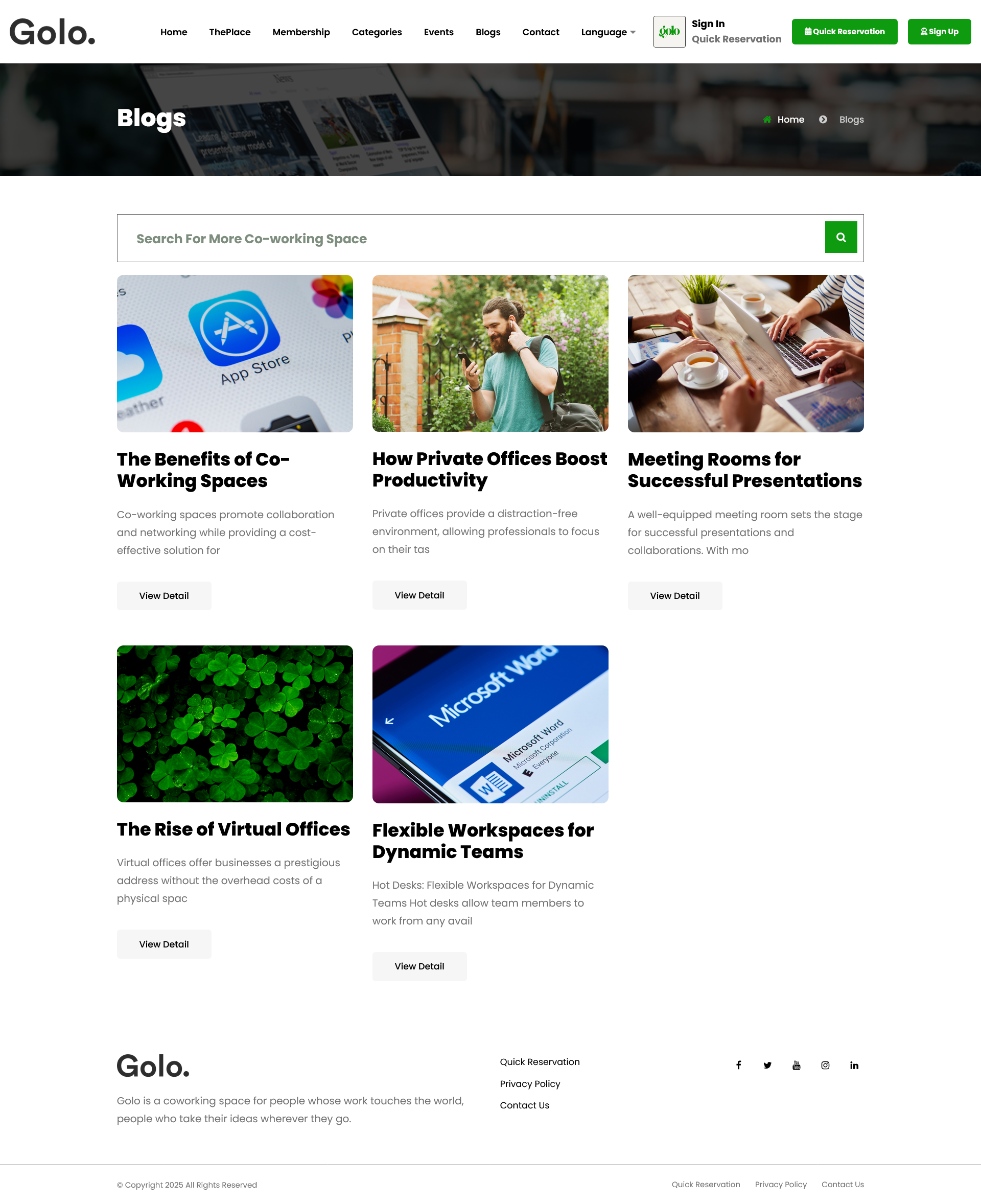 Golo - Office Rental And Coworking Space Script Theme by Meteros ...