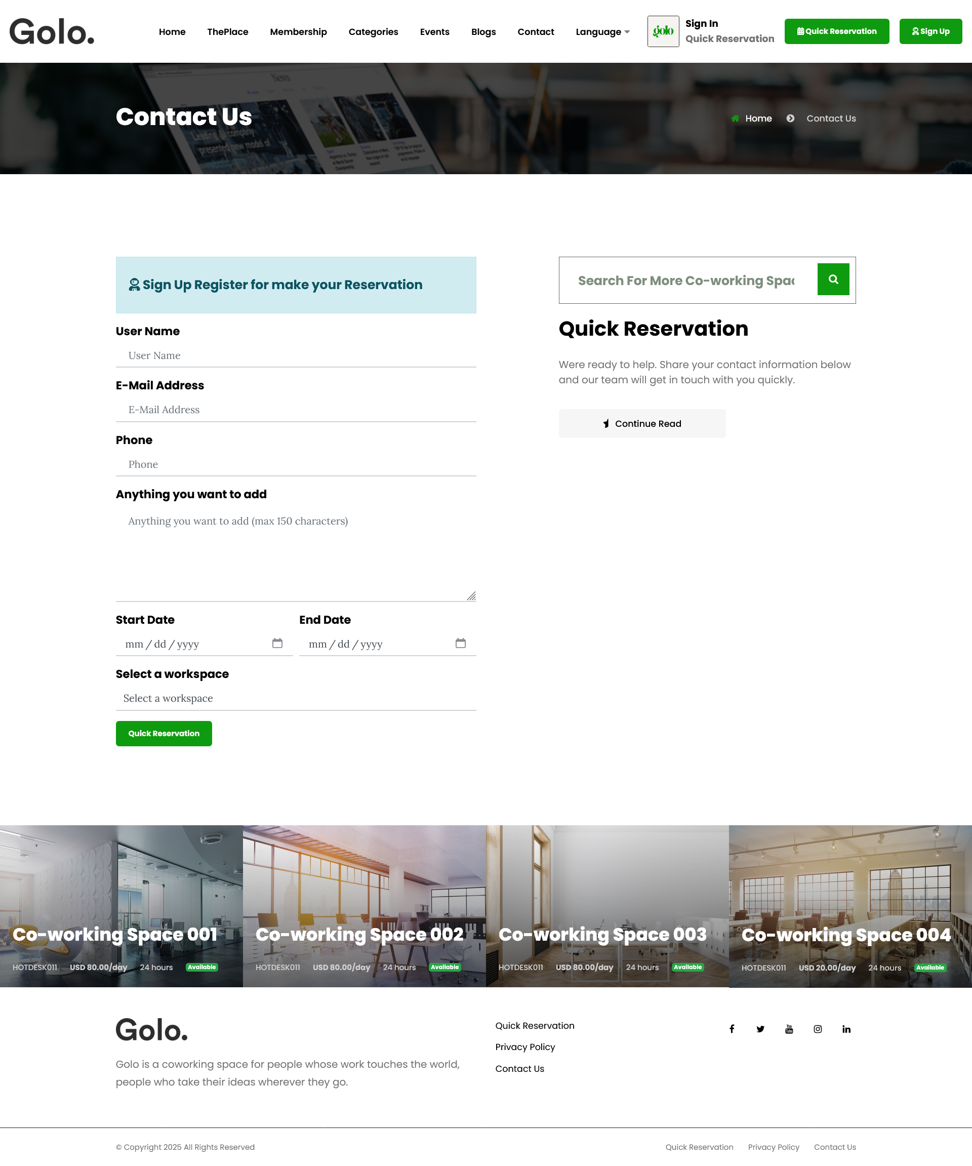 Golo - Office Rental And Coworking Space Script Theme by Meteros ...
