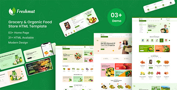 Freshmat - Grocery & Organic Food Store HTML Template by NarzoTech