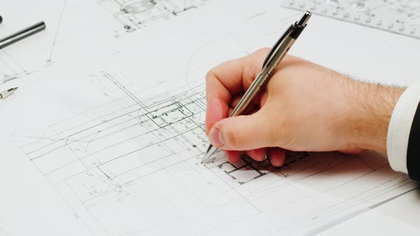Architect Man Drawing Plan Blueprint Closeup, Stock Footage | VideoHive