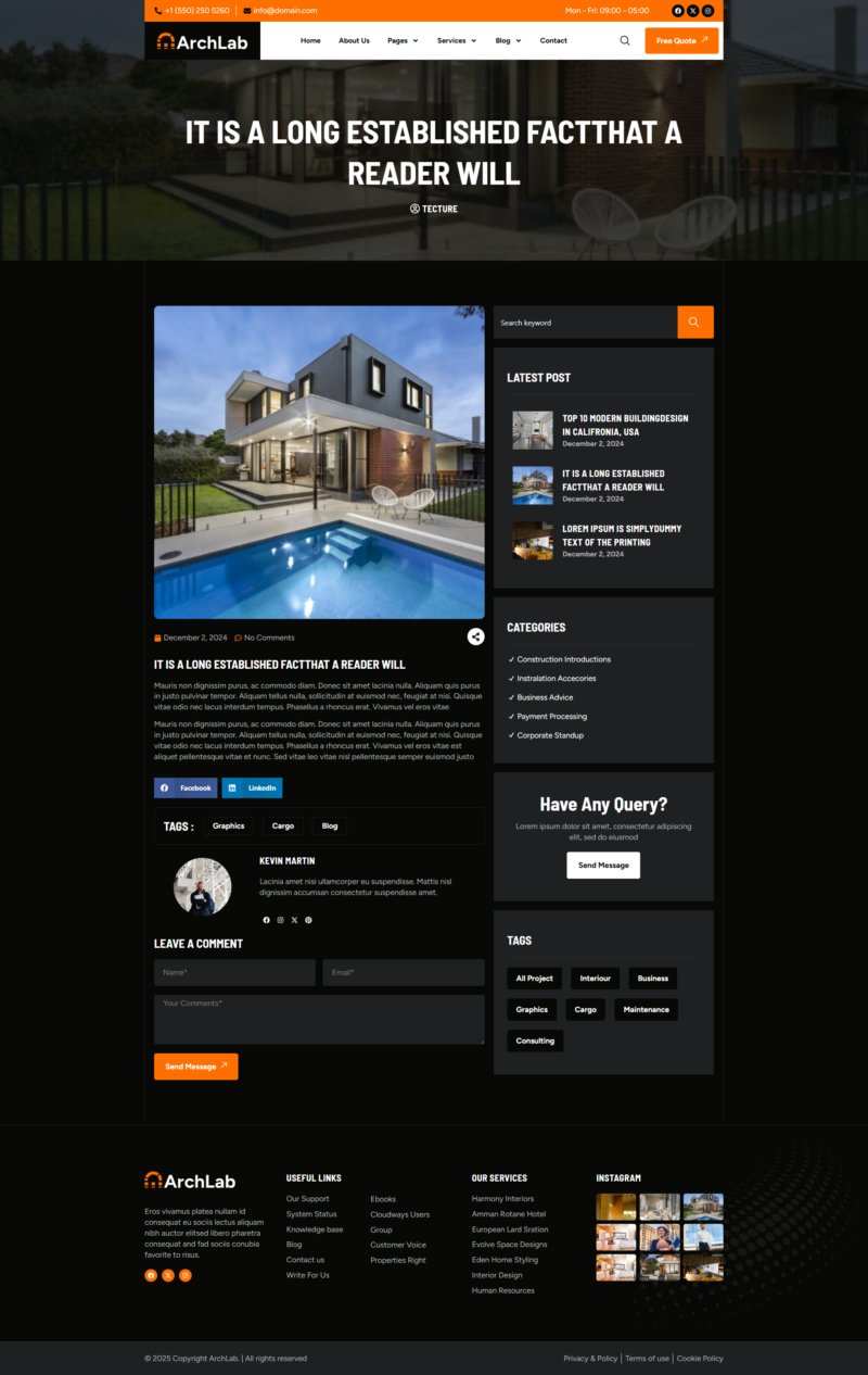 ArchLab - Architecture & Interior Design Elementor Pro Template Kit by weblayout