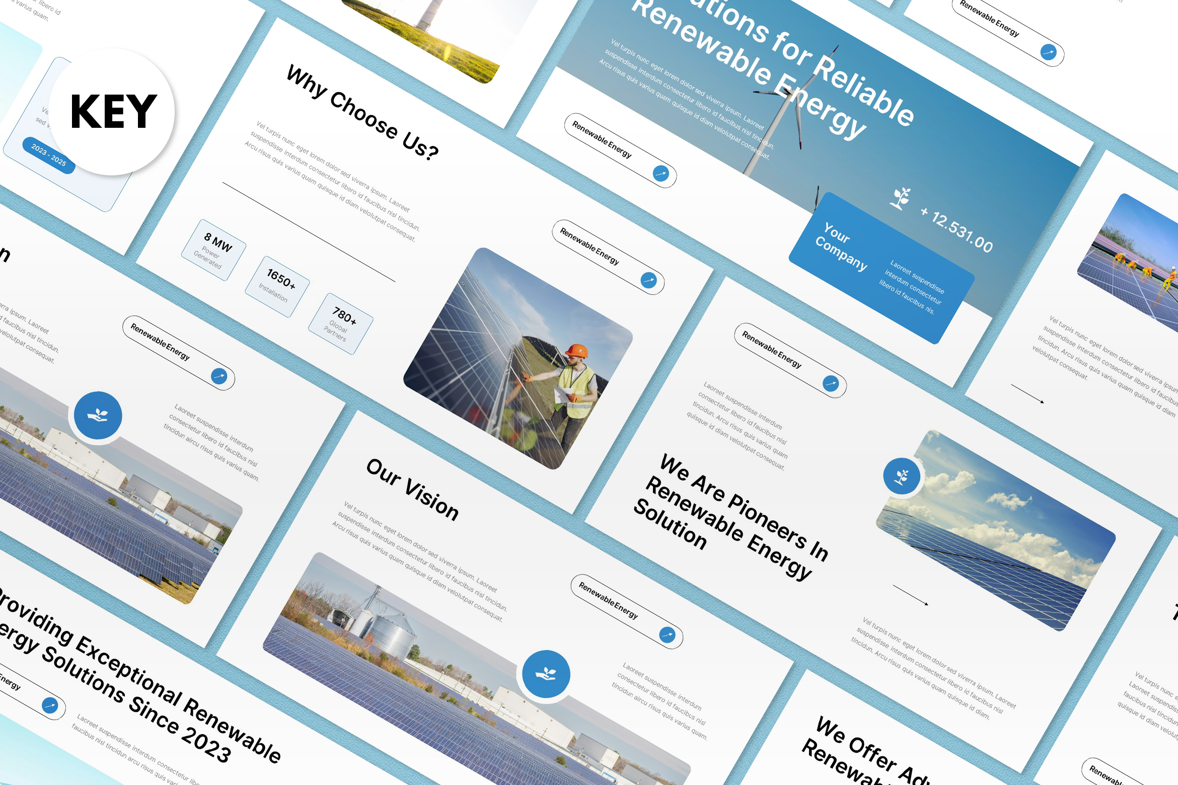 White Blue Simple Renewable Energy Keynote, Presentation Templates