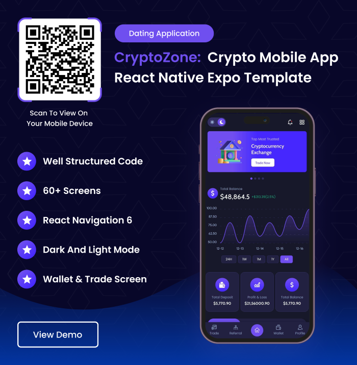 CryptoZone - React Native Expo Cryptocurrency Mobile App Template by DexignZone