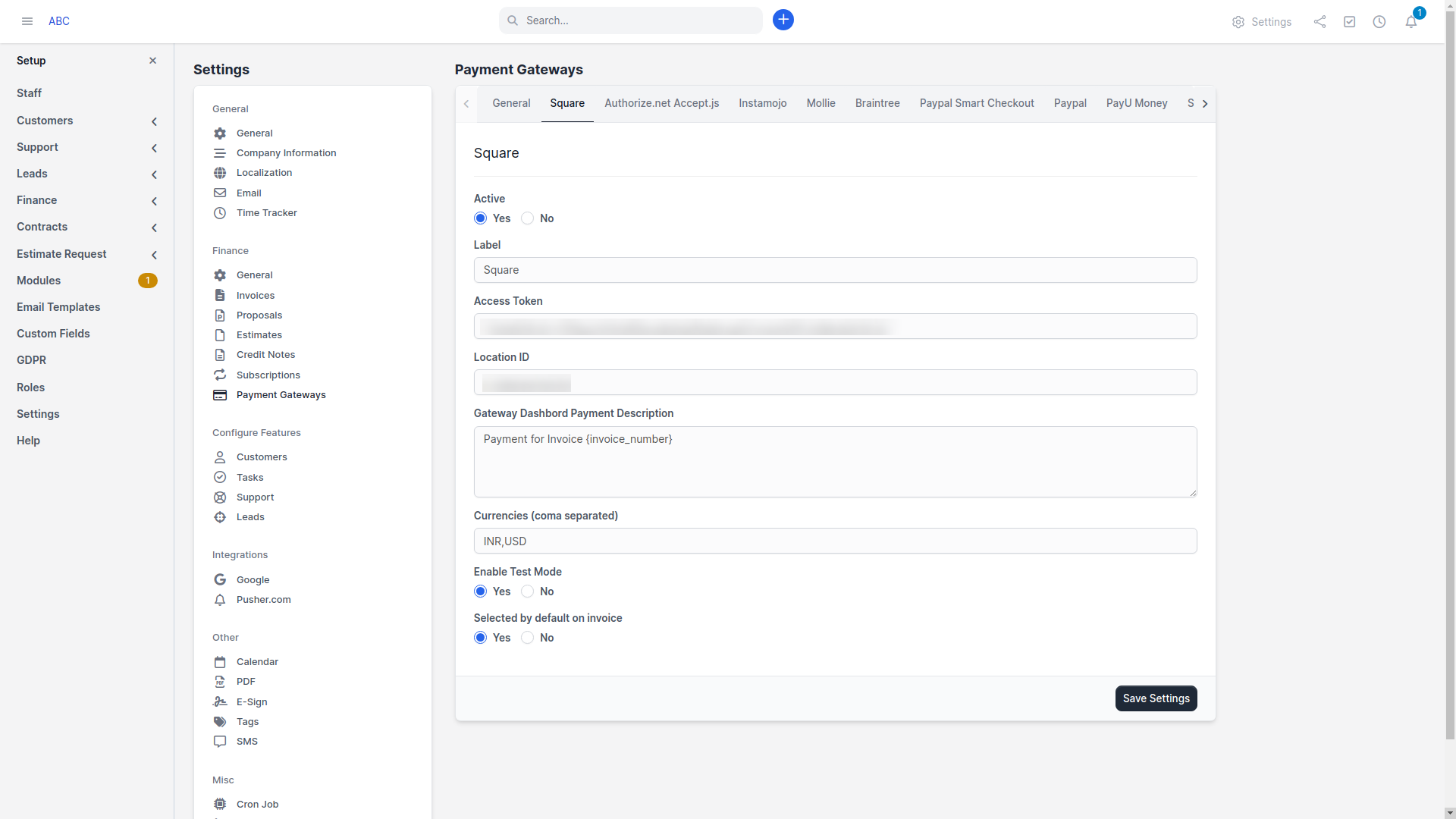 Square Payment Gateway For Perfex Crm By Hopperstack Codecanyon