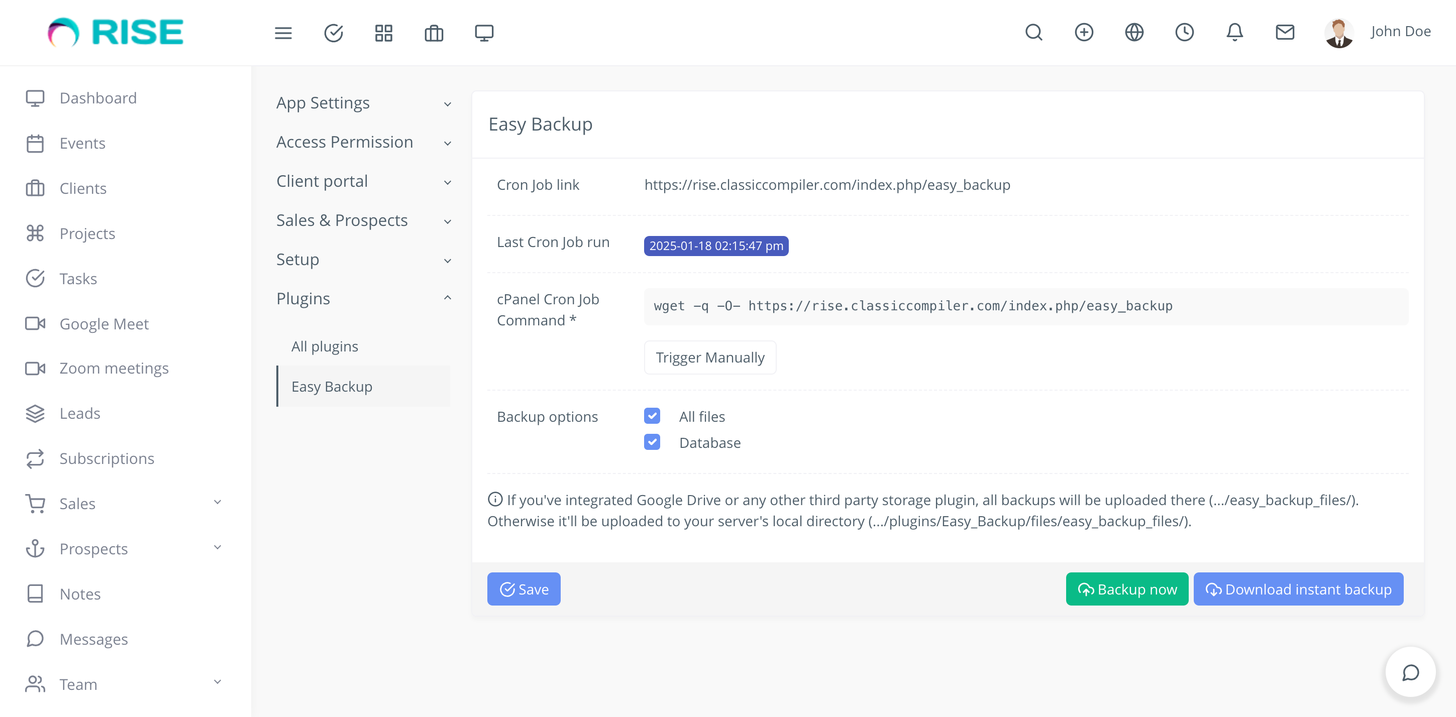 Easy Backup Regular Backups For Rise Crm By Classiccompiler Codecanyon
