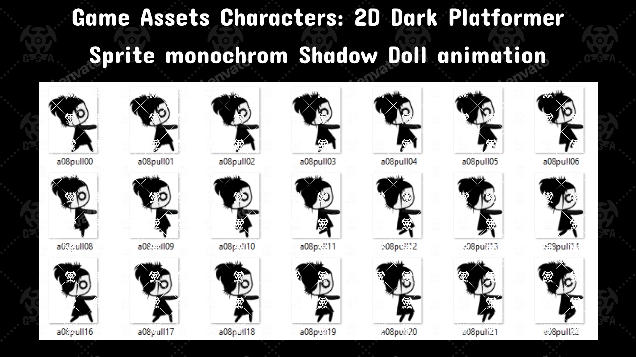 Game Assets Characters: 2D Dark Platformer Sprite Monochrome Shadow ...
