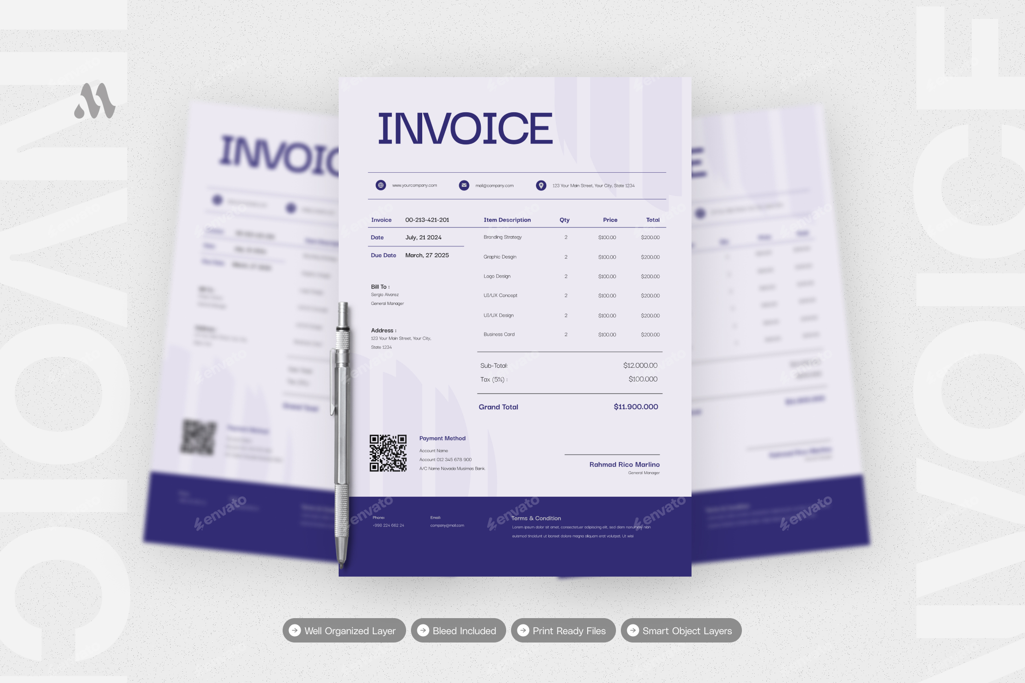 Blue Shade Invoice, Print Templates | GraphicRiver