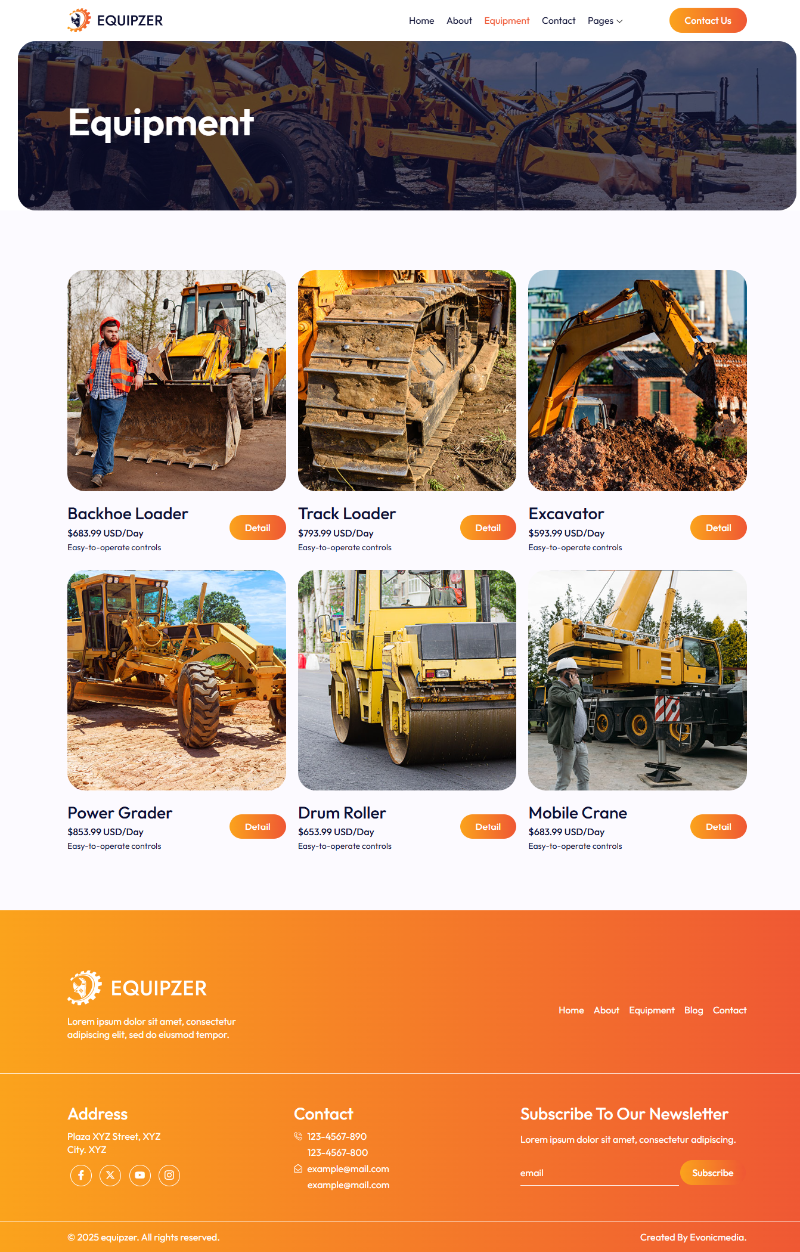 Equipzer - Machinery & Equipment Rentals Elementor Template Kit by ...