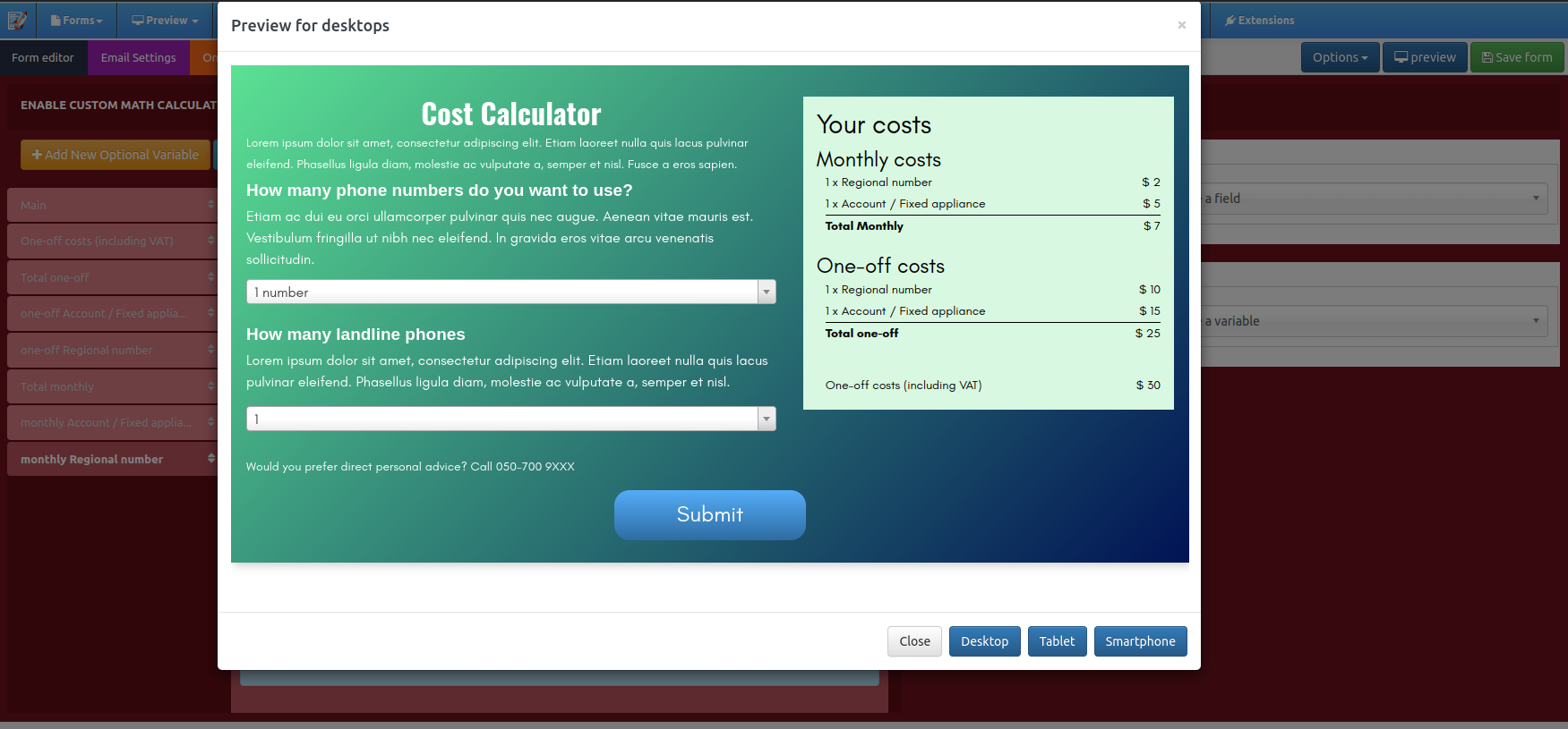 Zigaform - WordPress Calculator & Cost Estimation Form Builder by SoftDiscover