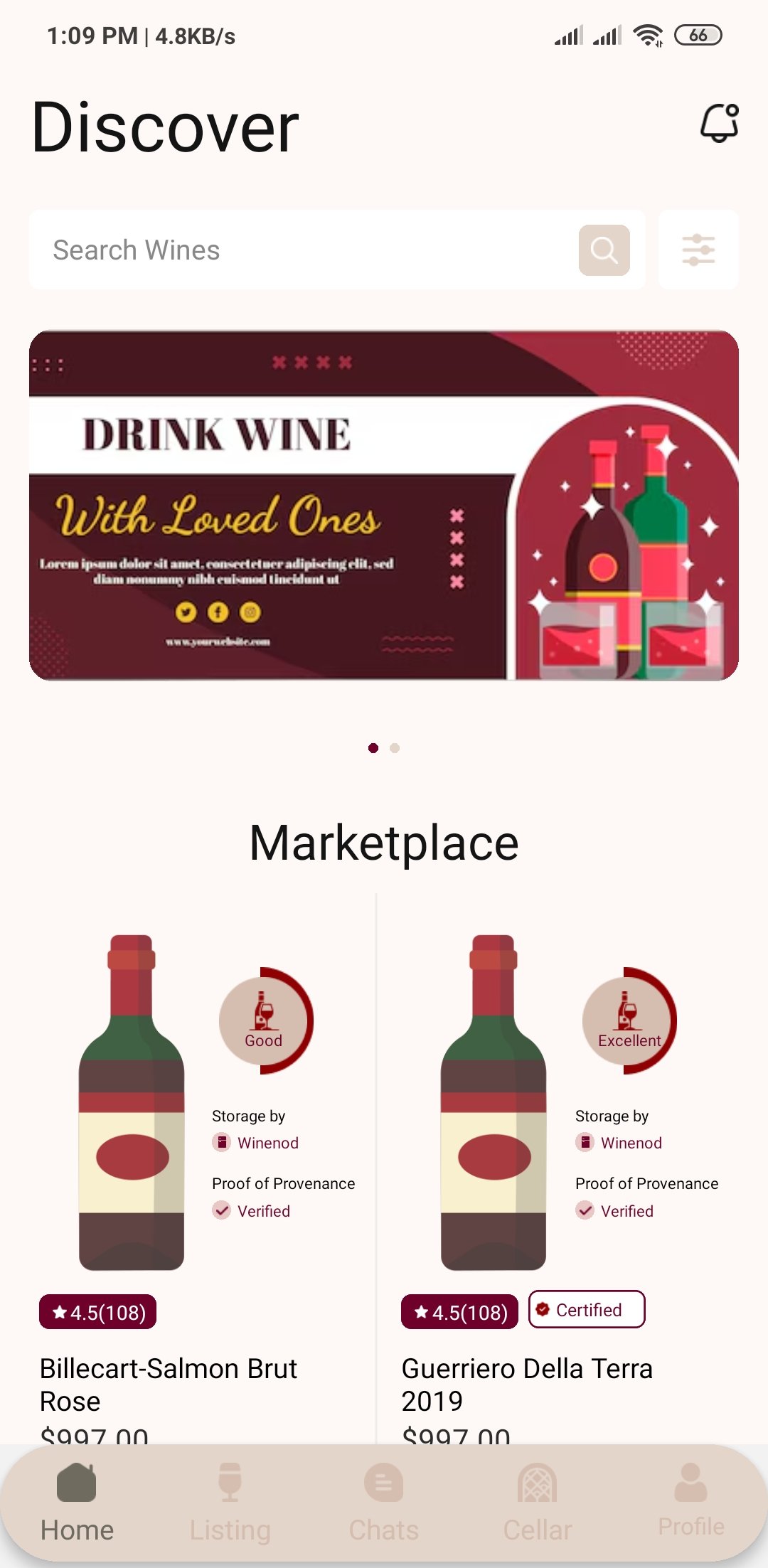 React Native App UI Template - Wine Shop Marketplace by k29solutions