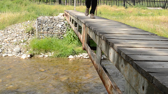 Steps on Small Pedestrian Bridge, Stock Footage | VideoHive