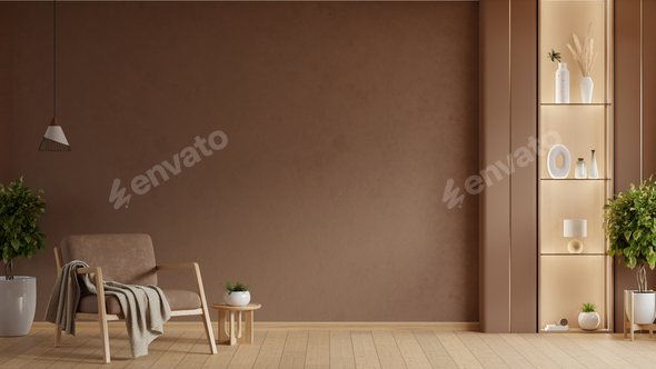 Living room interior in brown mocha mousse 2025 color with brown ...
