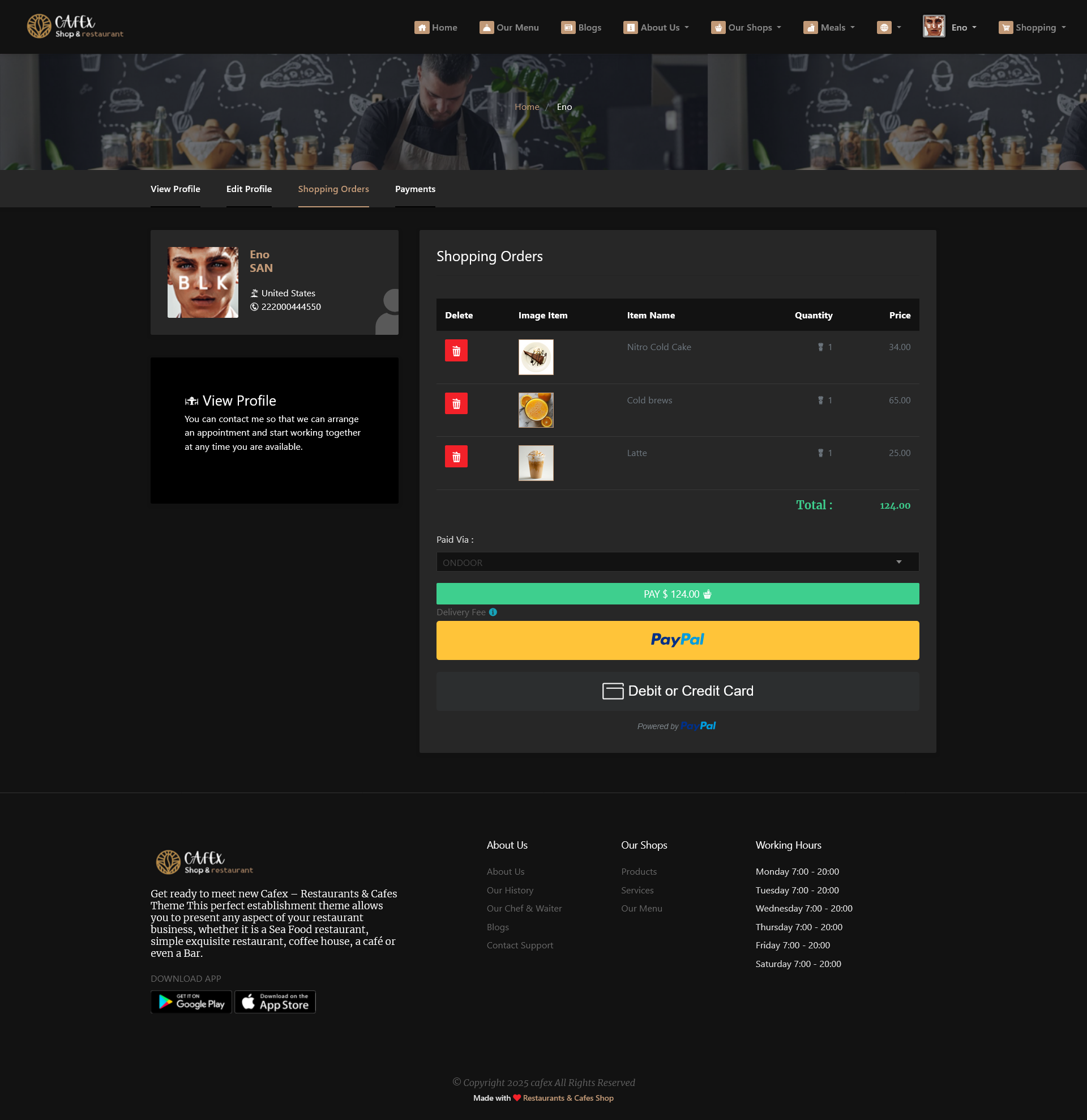 Cafex - Restaurants & Cafes Shop Script Theme by Meteros | CodeCanyon