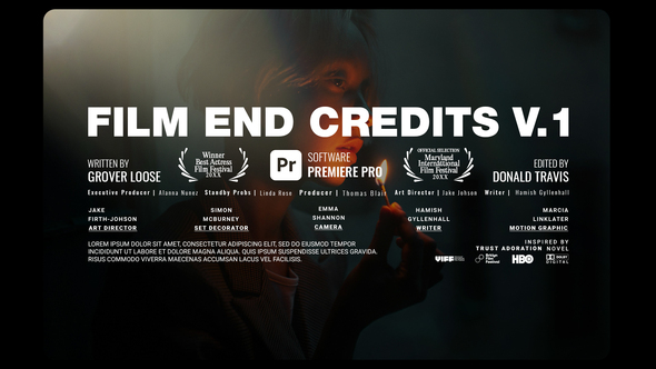 Animated Film End Credits V1 For Premiere Pro, Premiere Pro Templates